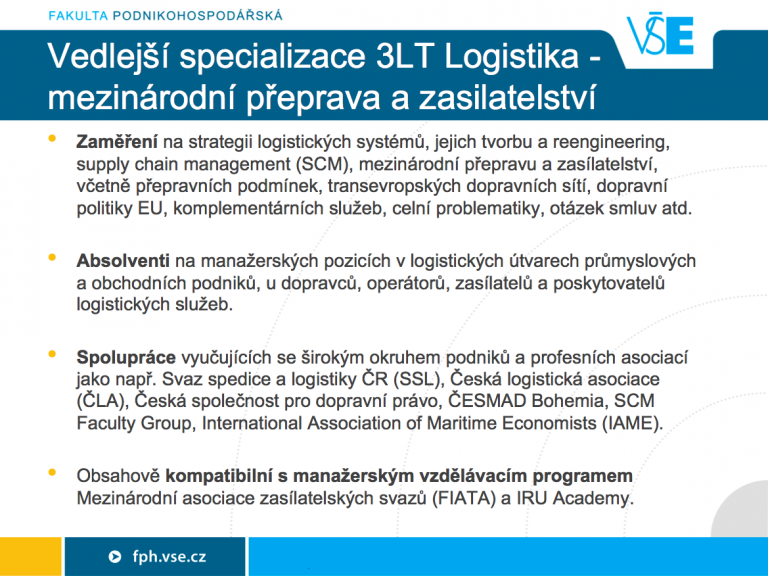 Vedlejší specializace – Katedra logistiky – Vysoká škola ekonomická v Praze